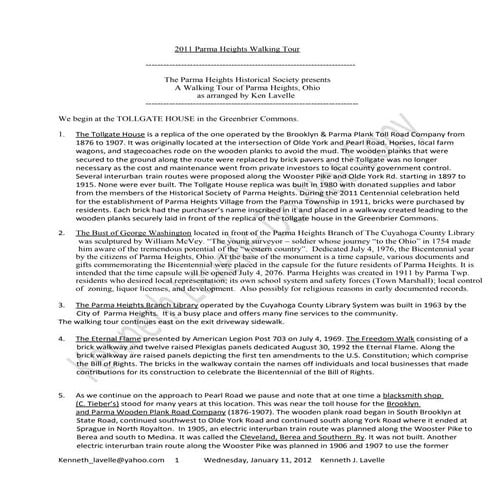 2011 Parma Heights Walking Tour Update With Maps 6 And Do Not Copy ...