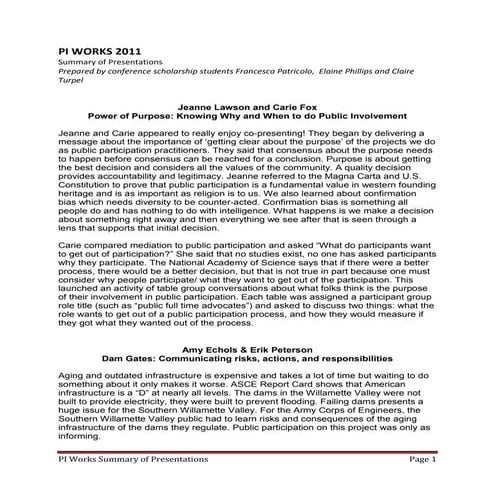 2011 PI Works Session Summaries | PDF