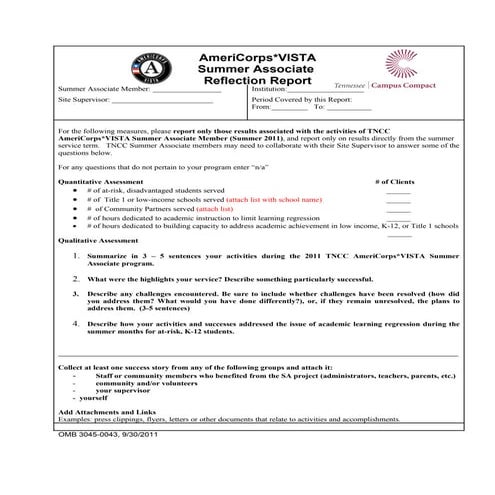 2011 summer associate reflection report template | DOC