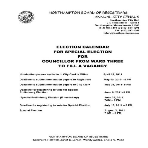 2011 Ward 3 Special Election Calendar | PDF
