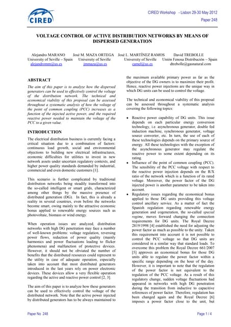 Voltage Control Of Active Distribution Networks By Means Of Disperse