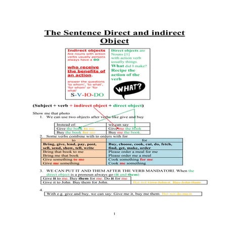 The sentence - direct and indirect object | PDF