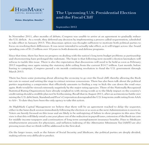 The Upcoming U.S. Presidential Election and the Fiscal Cliff (Article ...