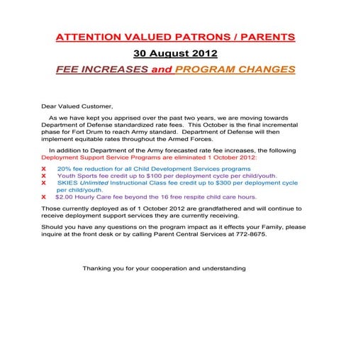 2012-13 CYSS Fee Policy Notification | PDF | Government Support and ...