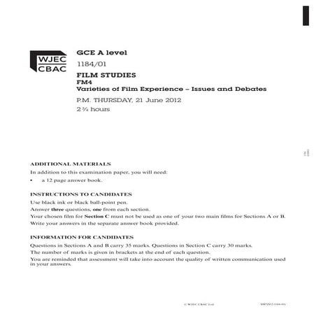 Wjec eduqas-a-level-film-studies-specification | PDF