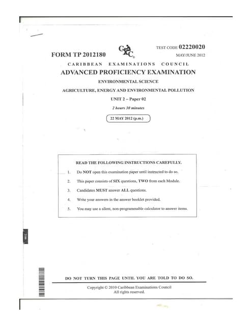 CAPE Environmental Science Unit 2 2015 Paper 2 | PDF