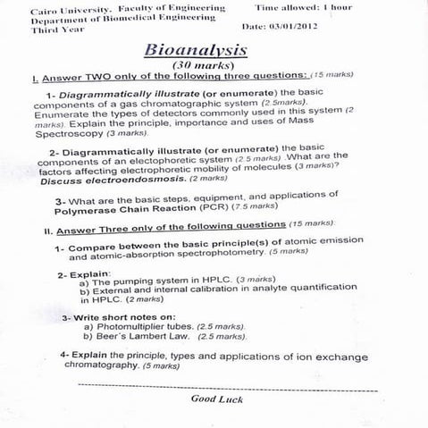 Bioanalysis final exam 2012 | PDF