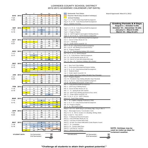 2012-13 School Calendar LCSD | PDF