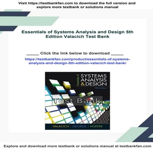 Essentials of Systems Analysis and Design 5th Edition Valacich Test ...