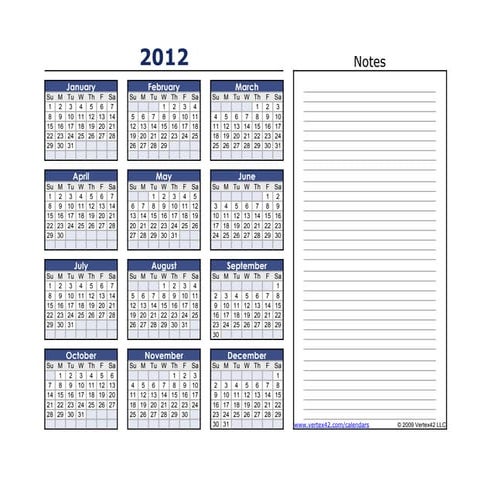 2012 calendar | XLS
