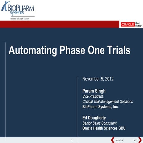 Automating Phase One Clinical Trials | PPT