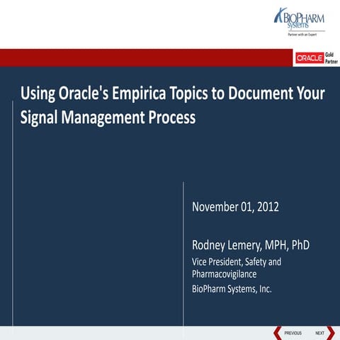 Using Oracle Empirica Topics to Document Your Signal Management Process ...