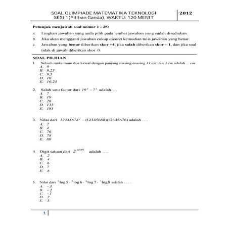 2012 soal-sesi-1 mtk-teknik-2012 | PDF