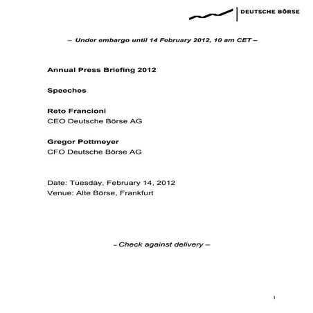 2012 Speech CEO Francioni Annual Press Conference | PDF