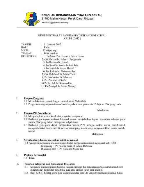 MINIT MESYUARAT PANITIA PENDIDIKAN SENI VISUAL KALI 1.docx