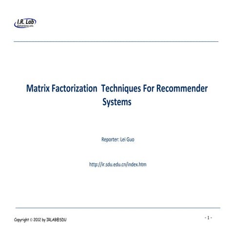 Matrix Factorization Techniques For Recommender Systems Pdf