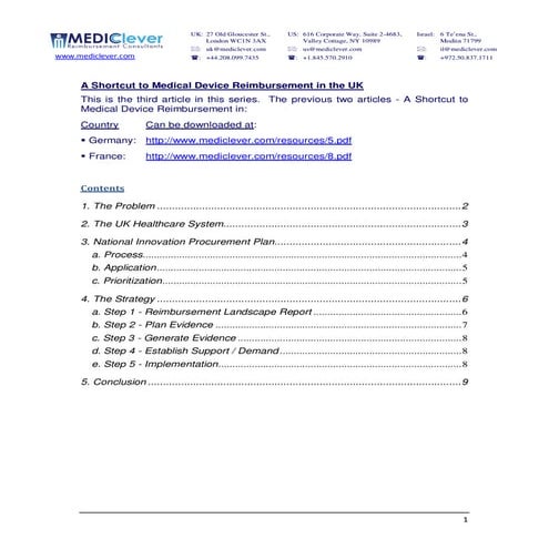 A Shortcut to Medical Device Reimbursement in the UK | PDF