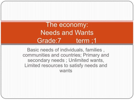 Basic Needs and Wants: Grade 7 EMS | PPTX