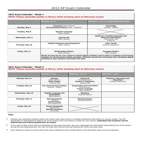 2012 AP Exam Calendar | PDF