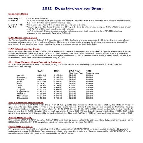 2012 dues information | DOC