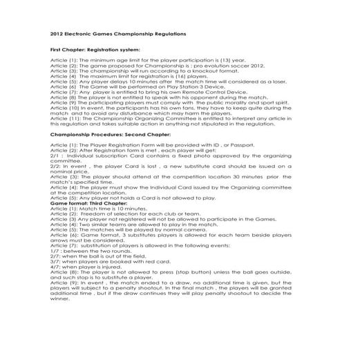 2012 electronic games championship regulations | PDF | Sports Video ...