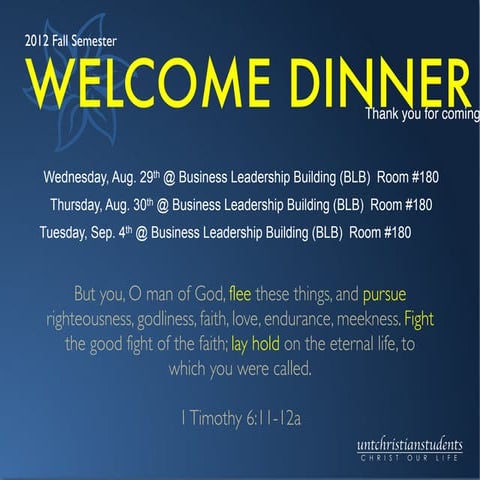 Welcome dinner ppt -NTD-2012 Fall | PDF