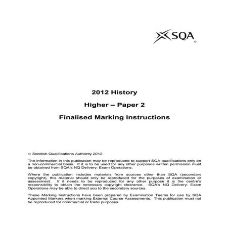 Higher History exam (paper 2) - 2012 (marking instructions) | PDF