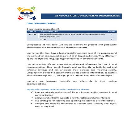 oral communication course outline | PDF