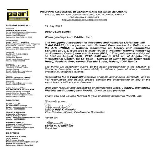 2012 RDA training workshop invitation | DOC