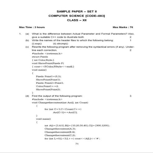 Computer Science Sample Papers 1 | Pdf