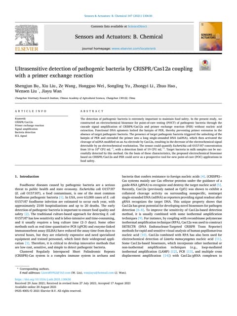 2012 Ultrasensitive detection of pathogenic bacteria by CRISPR_Cas12a ... 2012 Ultrasensitive detection of pathogenic bacteria by CRISPR_Cas12a ...