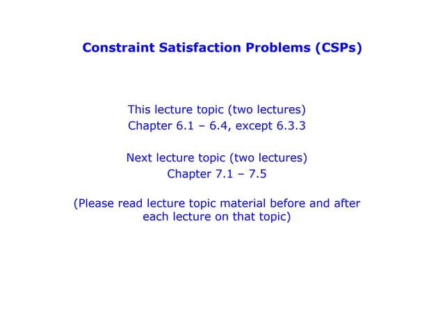 Constraint Satisfaction Problems Csp Pptx