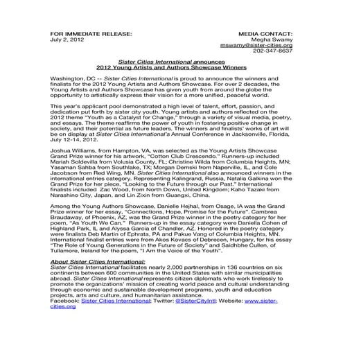 2012 YAAS Press Release | PDF