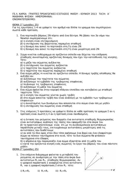 Ασκήσεις στις Δυνάμεις - Φυσική ΄Β Γυμνασίου | PDF