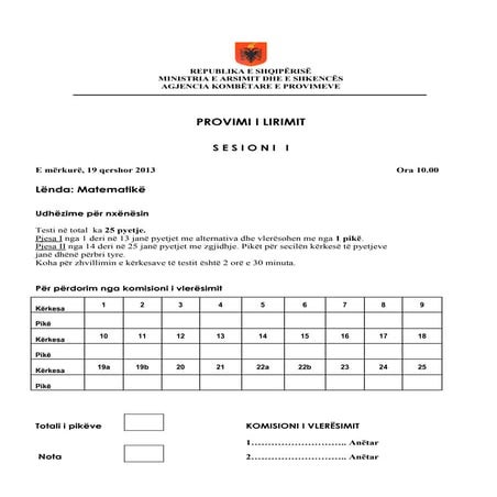 provimi i lirimit 2018 matematike | PDF