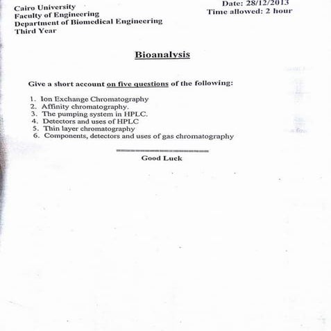 Bioanalysis final exam 2013 | PDF