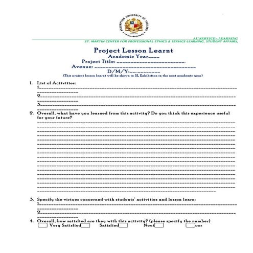 2013 sl project lesson learnt | DOC