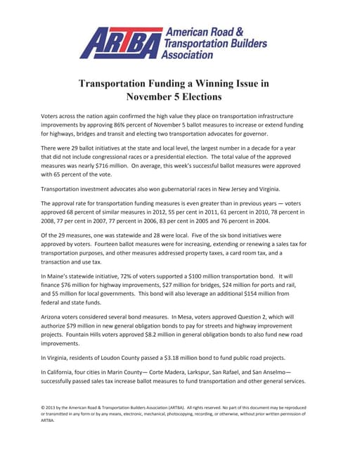 Transportation Ballot Funding Initiatives | PDF