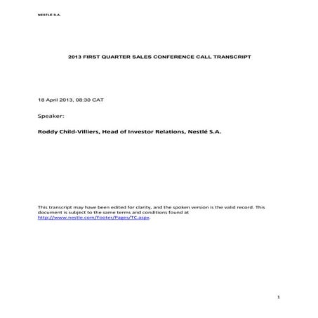 Q1 Sales investor call transcript | PDF | Business | Business and Finance