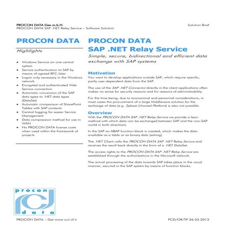 PROCON DATA SAP .NET Relais Service | PDF