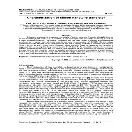Characterization of silicon nanowire transistor | PDF