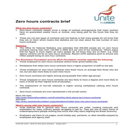 Zero Hours Contracts Brief (Unite) | PDF