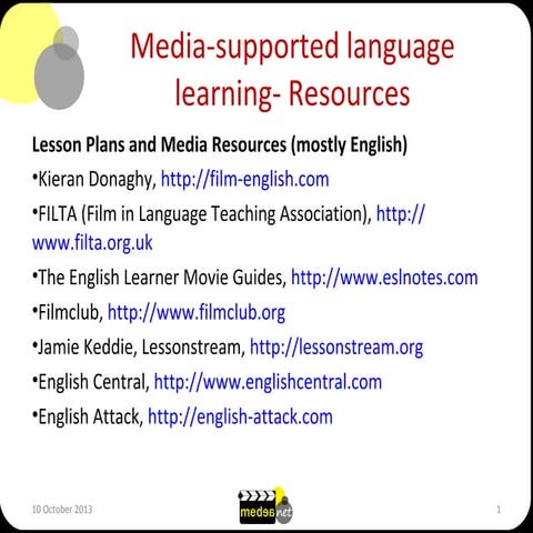 MEDEAnet webinar "Media-supported language learning" Resources | PPT