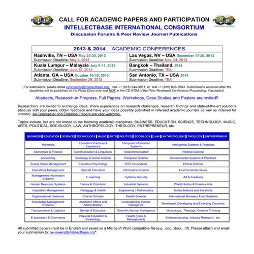 2013 2014 call for papers-intellectbase academic conferences | PDF