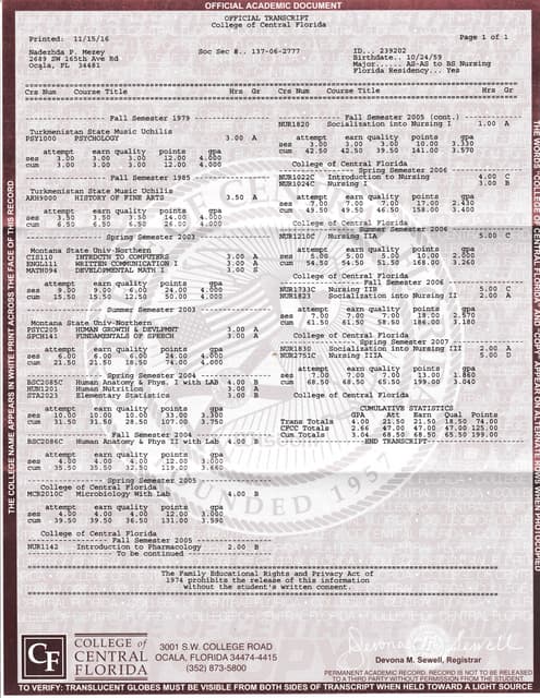 Official College Transcript 2015 | PDF
