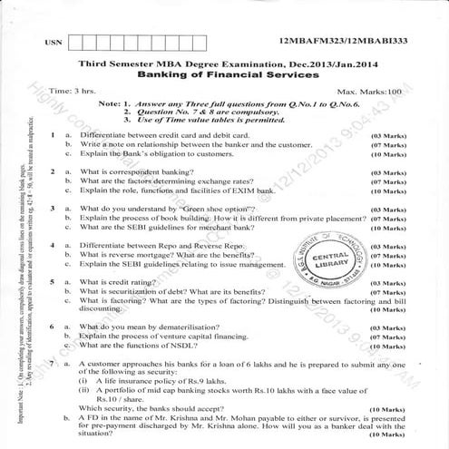 3rd Semester MBA (Dec-2013) Question Papers | PDF