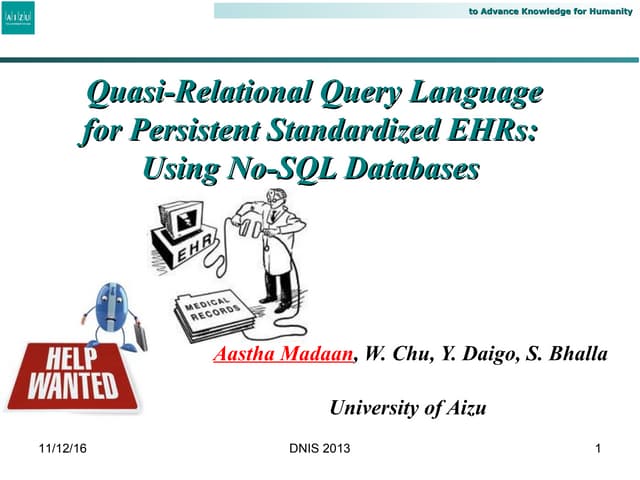 A Quasi Relational Query Language for Persistent Standardized EHRs ... A Quasi Relational Query Language for Persistent Standardized EHRs ...