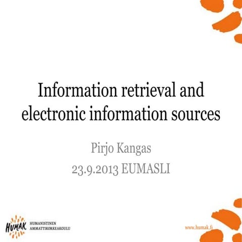 Information retrieval and electronic information sources | PPT