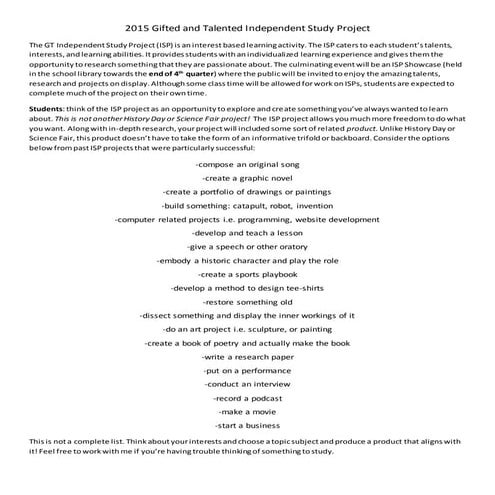 2015 gifted and talented independent study project | DOCX