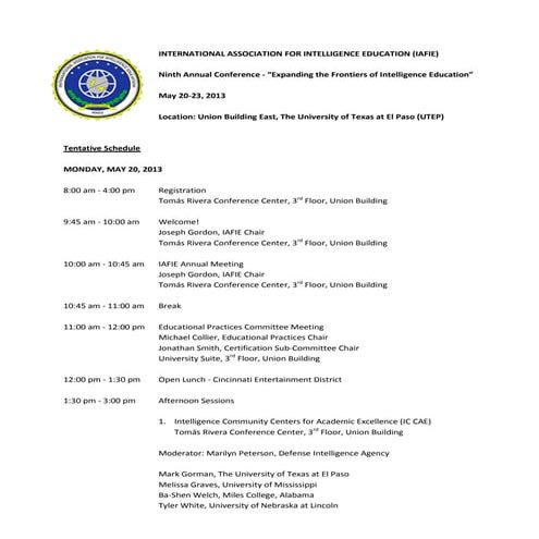 2013 iafie conference program (may 3 draft) | PDF | Business Expos ...